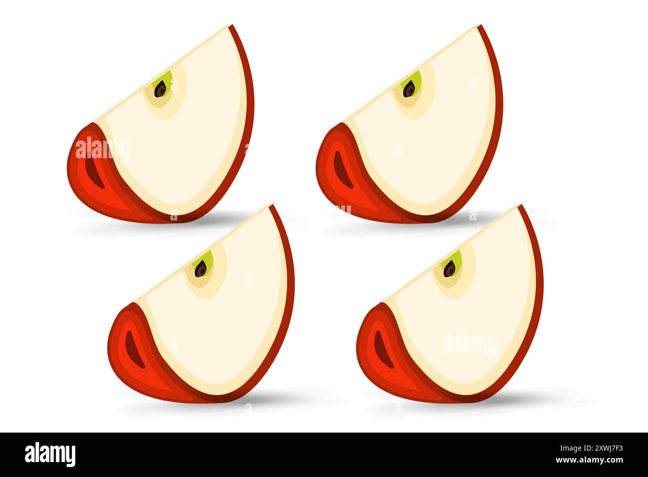 Four pieces of apple sliced for element of red fruity apple on isolated ...