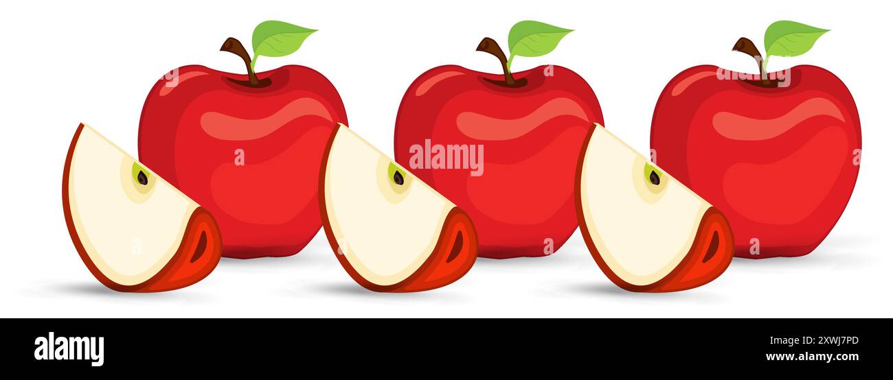 Groups of Apple pieces banner, apples sets cut into pieces of apple ...