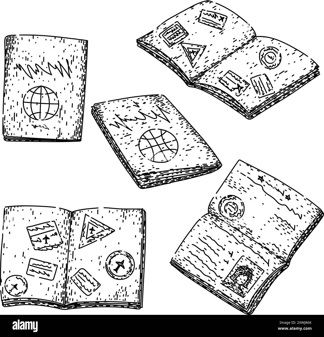 passport set sketch hand drawn vector Stock Vector Image & Art - Alamy