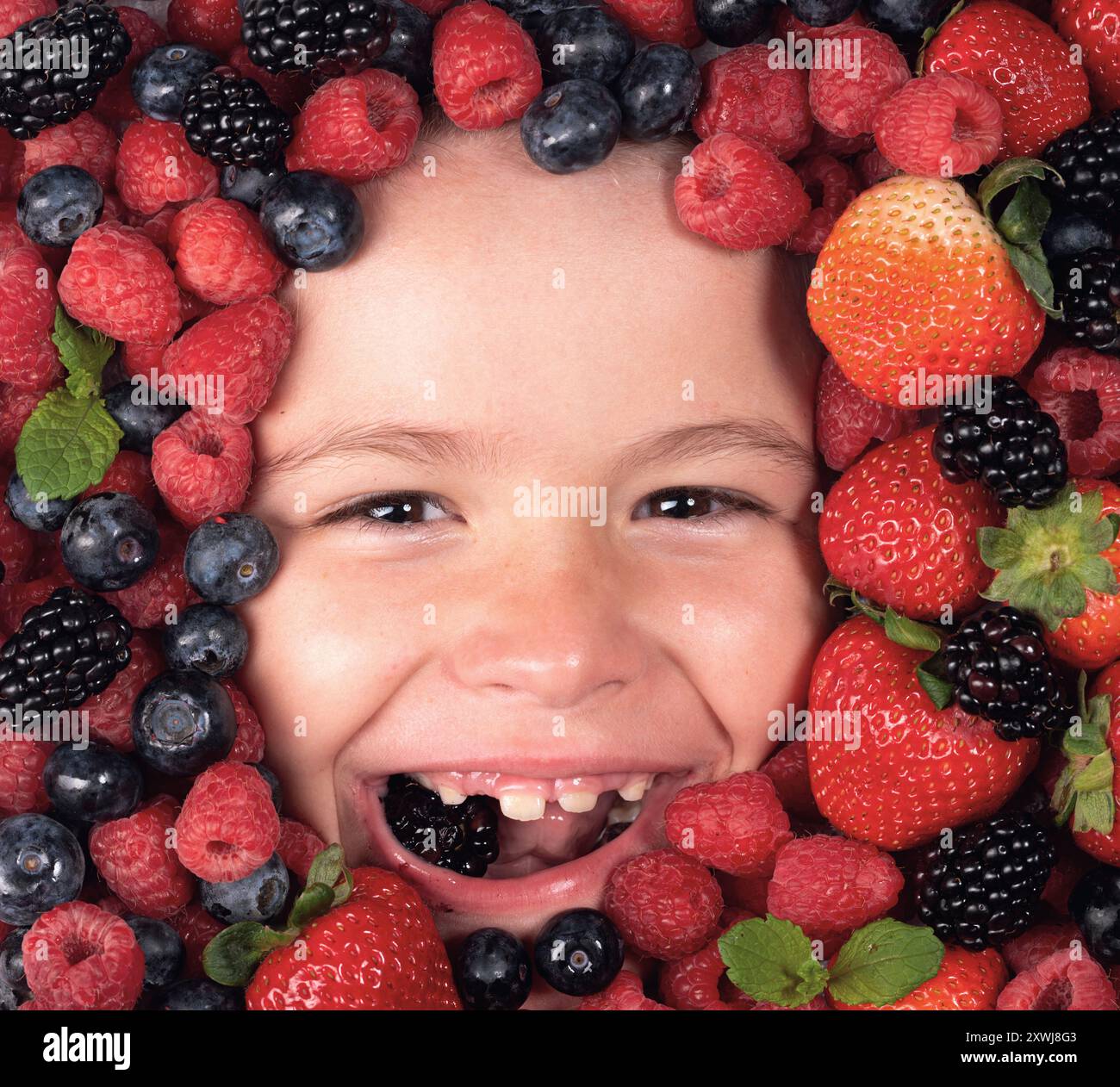 Healthy eating for children. Strawberry, blueberry, raspberry ...