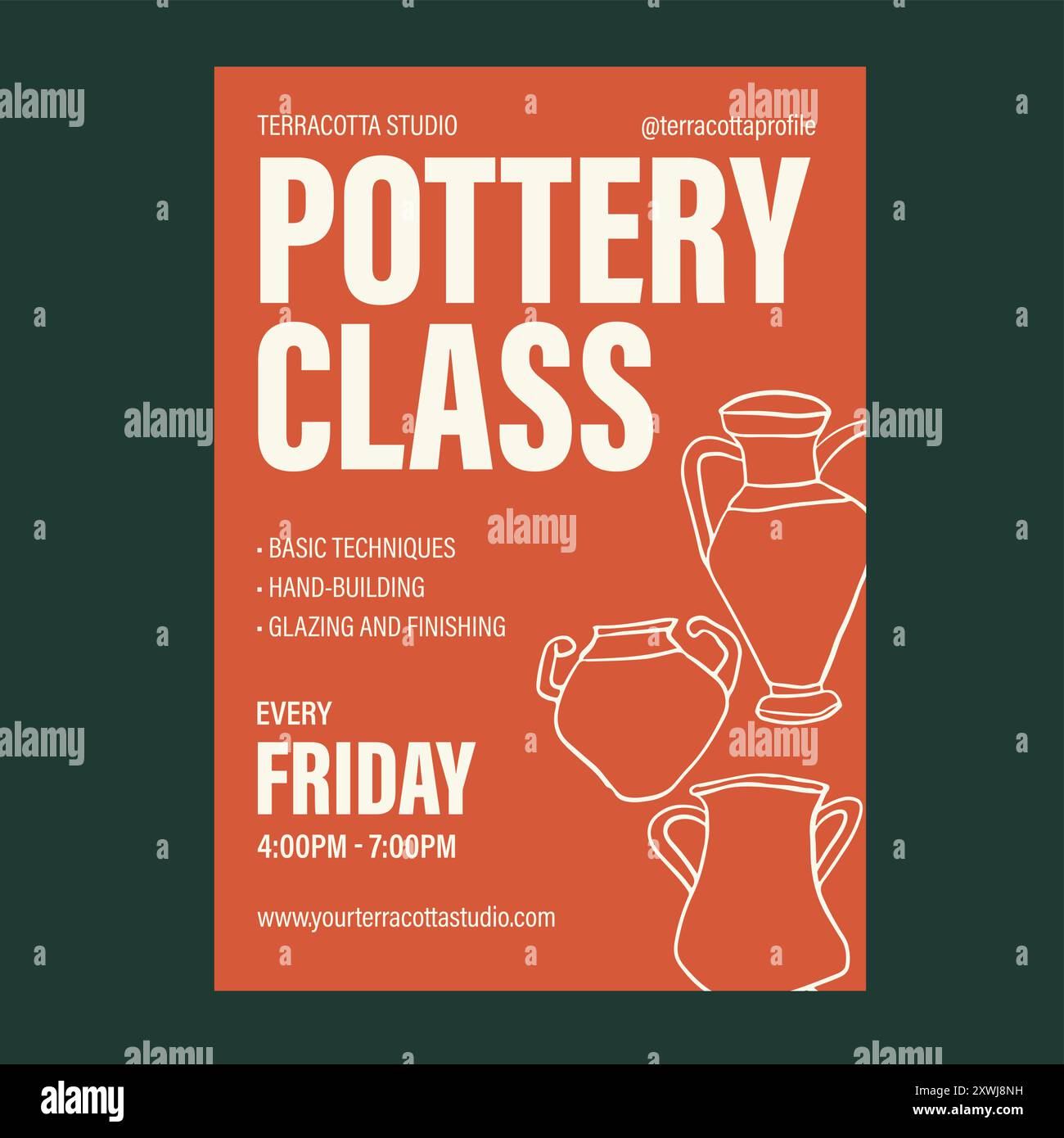 Orange and White Pottery Class Promotion Flyer Design Template Stock ...