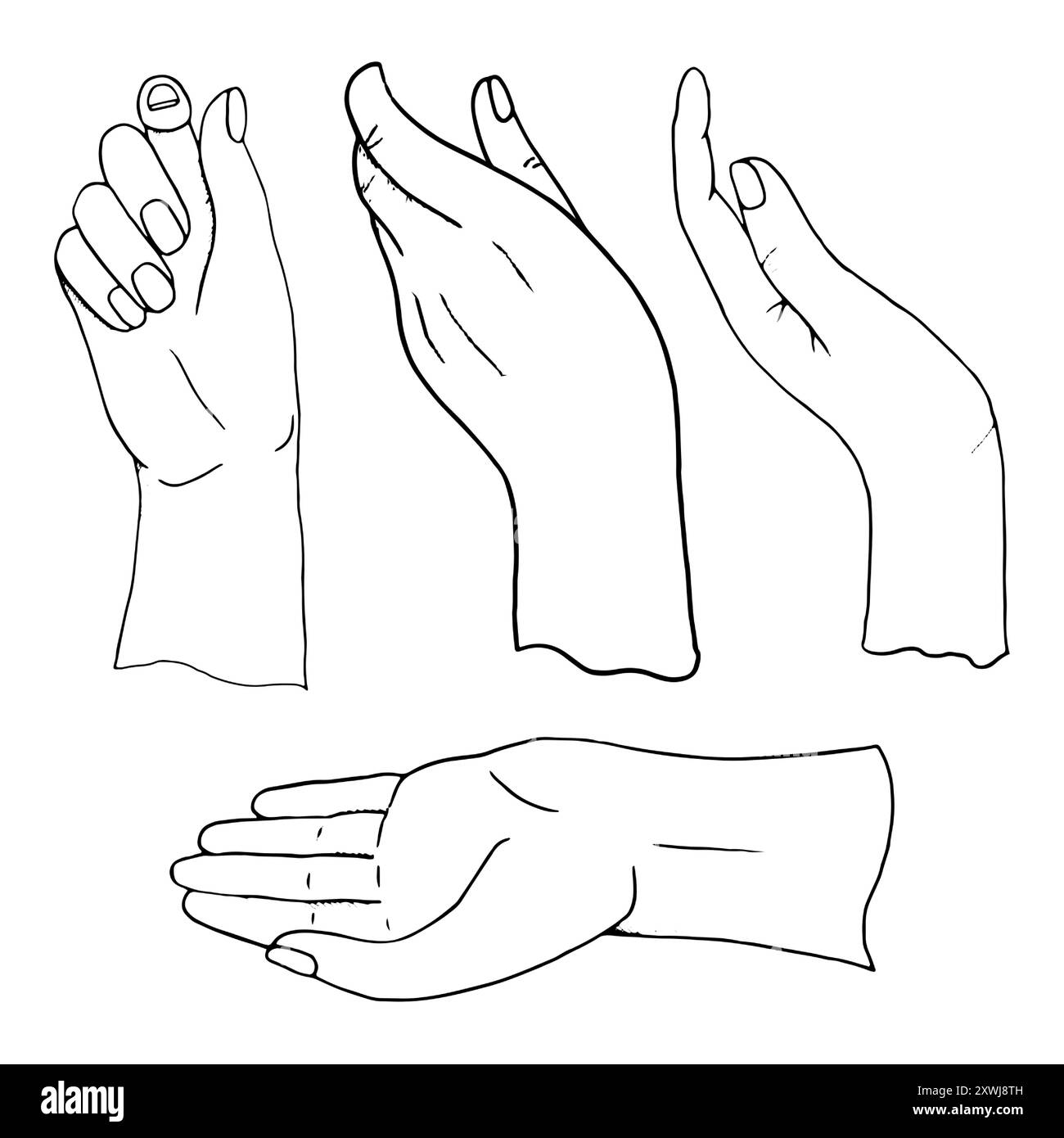 Line hands gestures simple set. Black and white Stock Vector Image & Art - Alamy