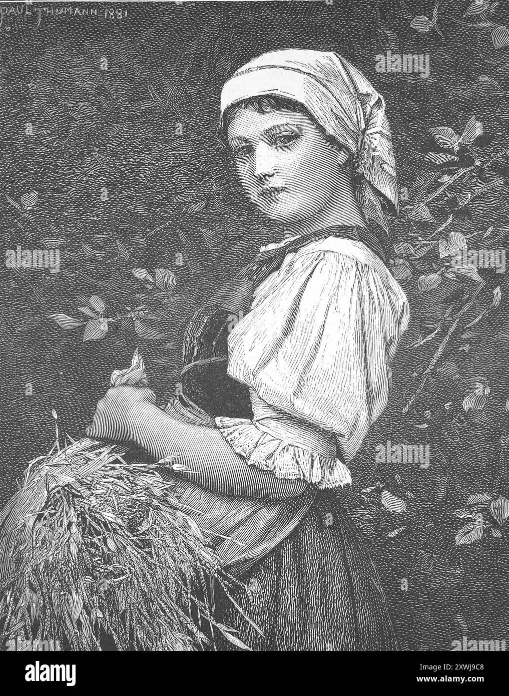 Farmer's wife gleaning grain, harvest, grain, historical, digitally ...