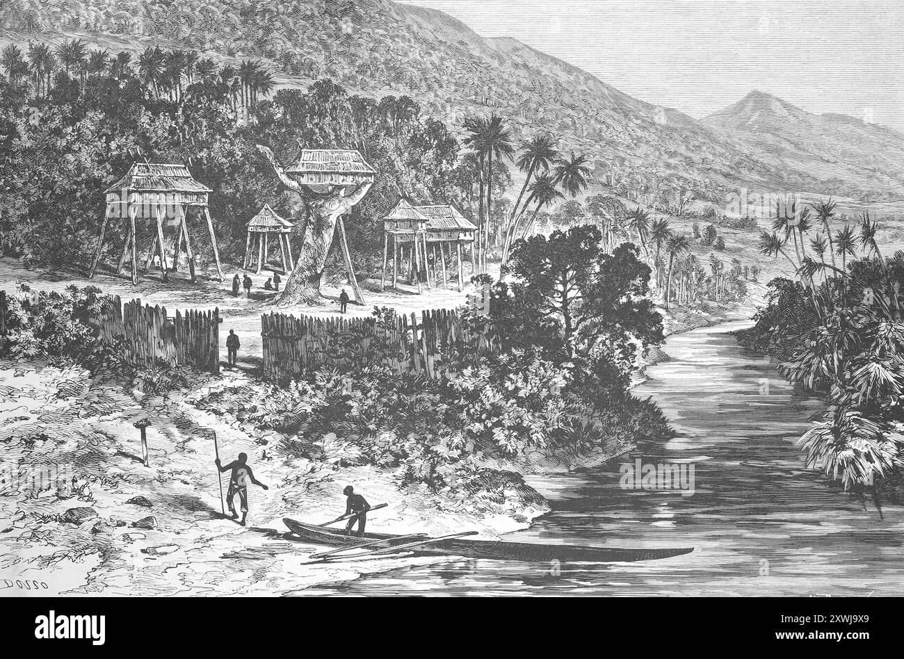 Mandaya settlement at Tagum in the Philippines, 1895, Historical ...