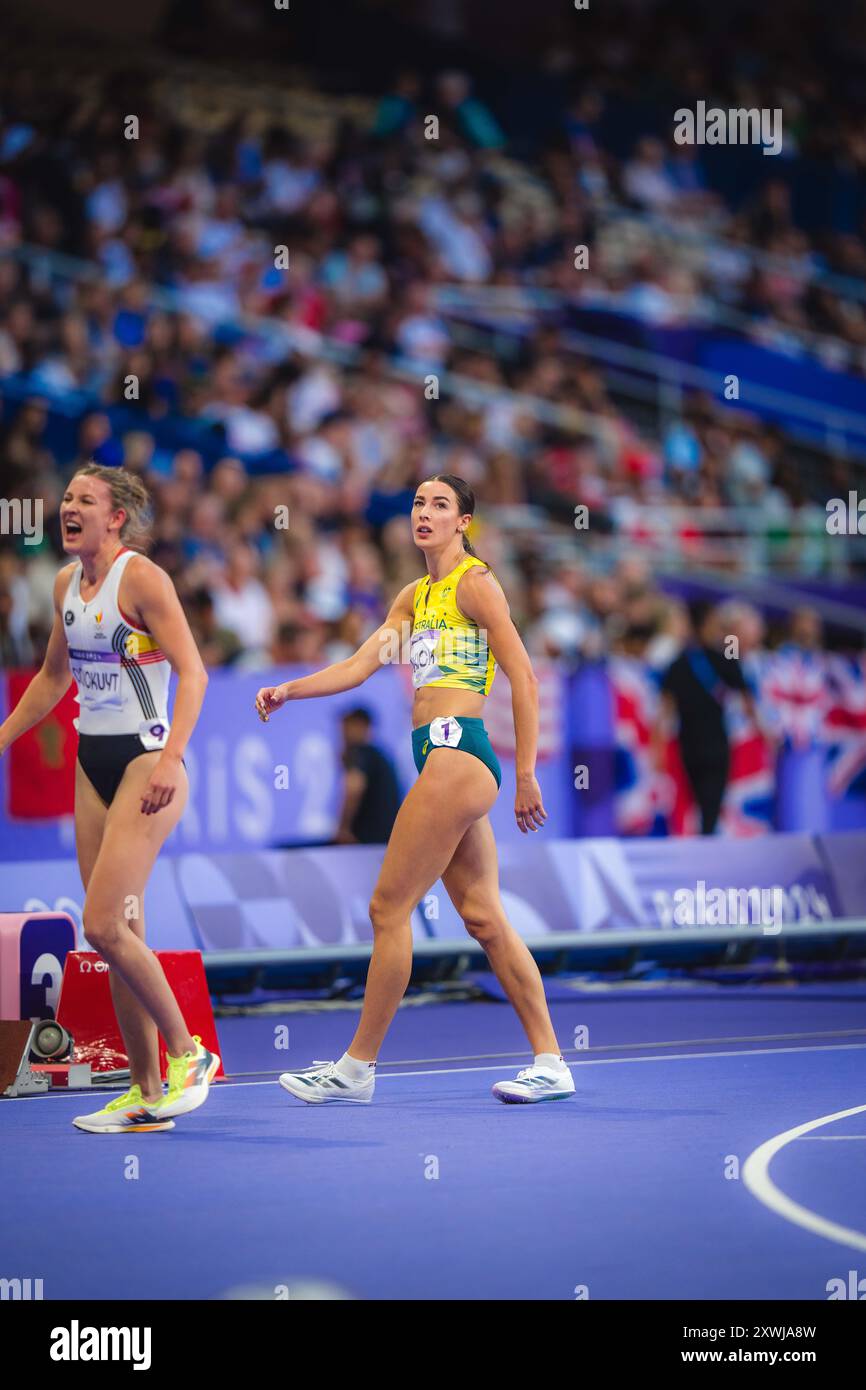 Alanah Yukich participating in the 400 meters hurdles at the Paris 2024 ...