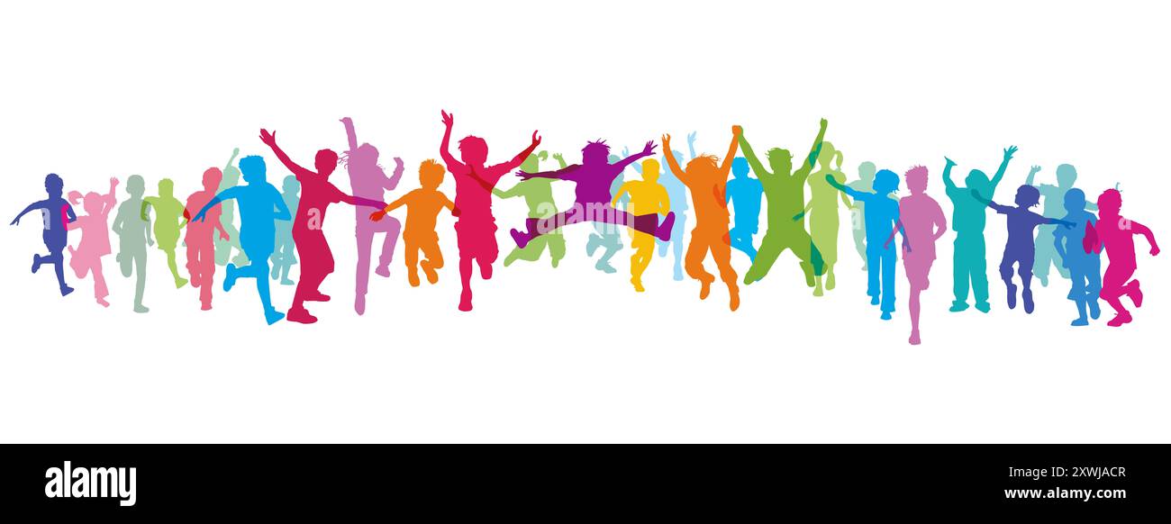 A large group of children having fun, isolated illustration Stock Photo ...