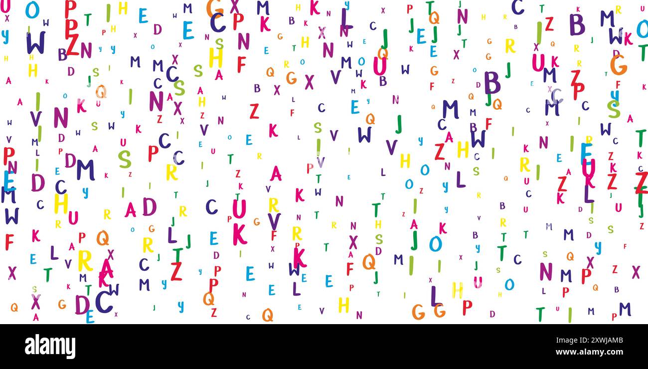 Falling letters of English language. Colorful childish flying ...