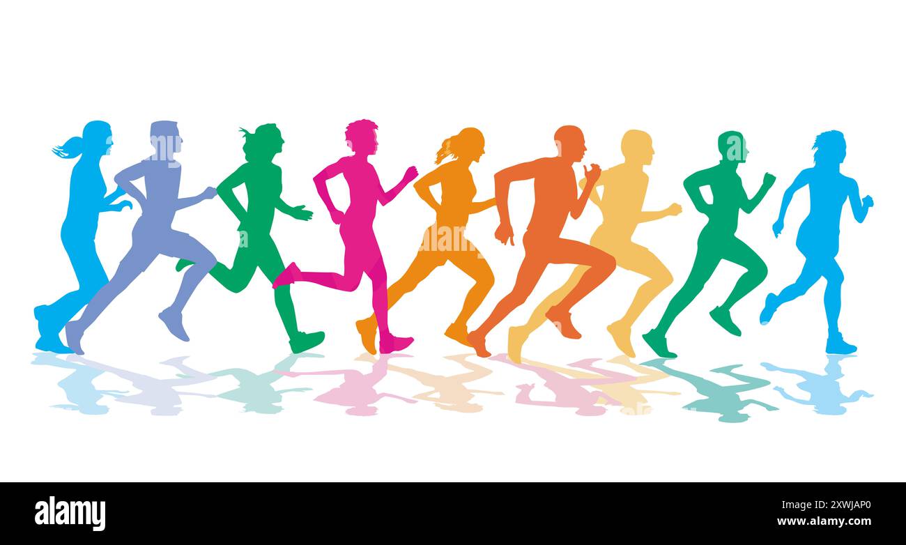 A group of runners illustration Stock Photo - Alamy