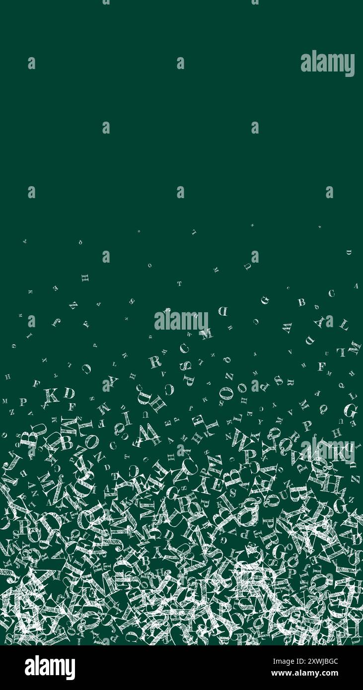 Scattered letters of latin alphabet. White chalk floating characters of ...