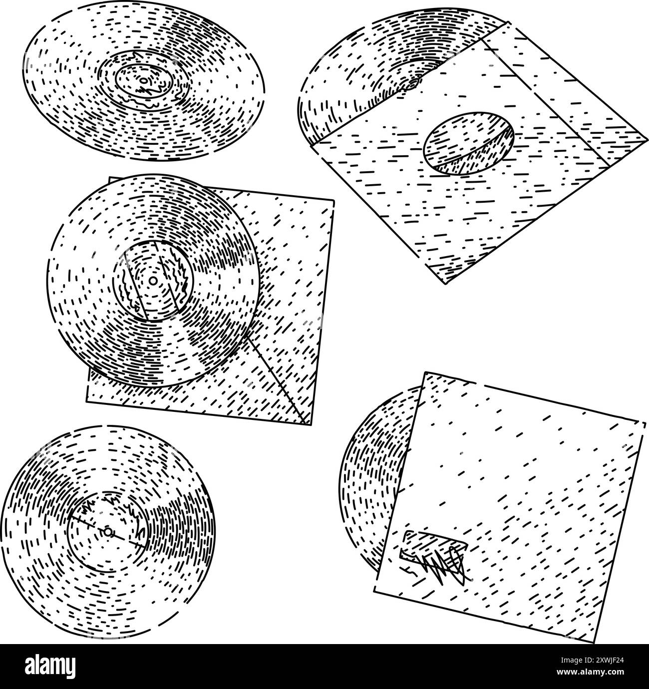 vynil record set sketch hand drawn vector Stock Vector Image & Art - Alamy