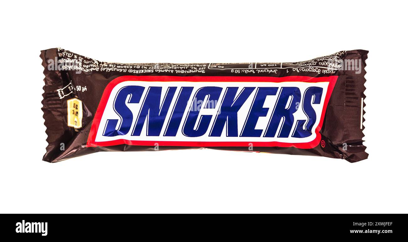2024: Snickers (by Mars) chocolate bar, on white Stock Photo - Alamy