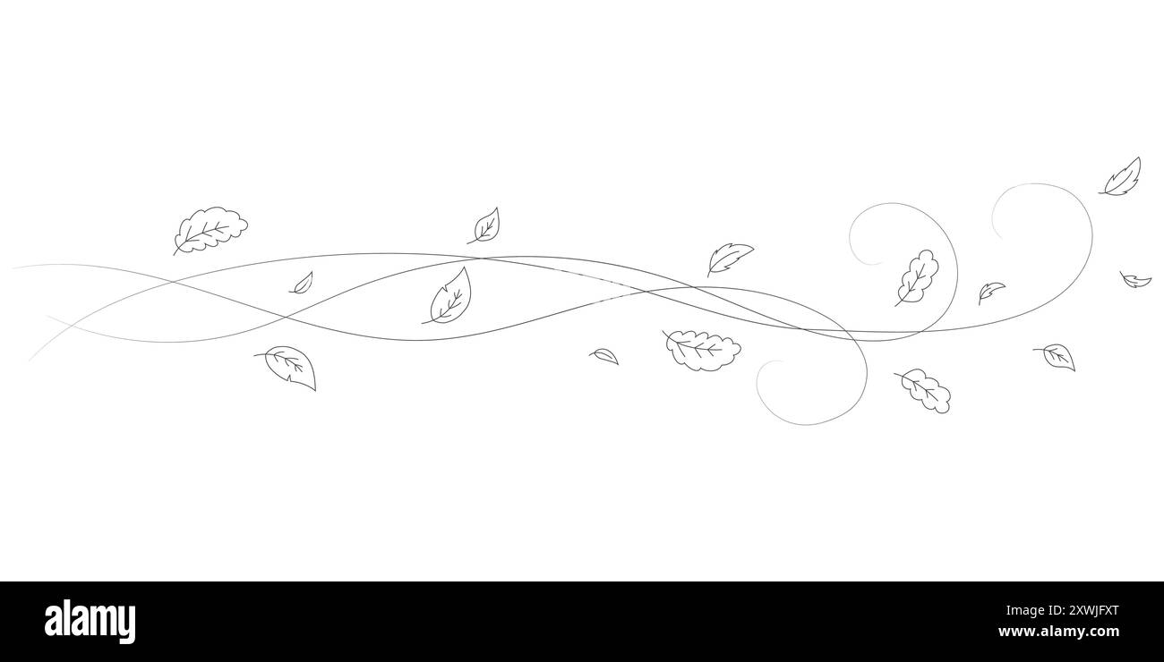 Doodle autumn leaves flying in the wind. Falling season outline ...