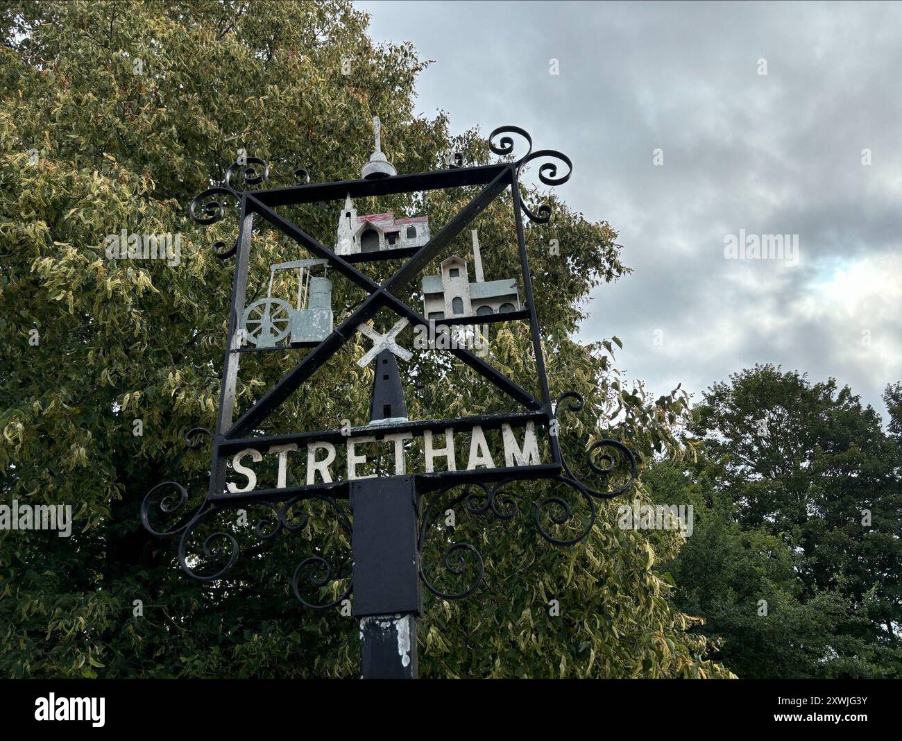 A view of the sign for the village of Stretham in Cambridgeshire, where ...
