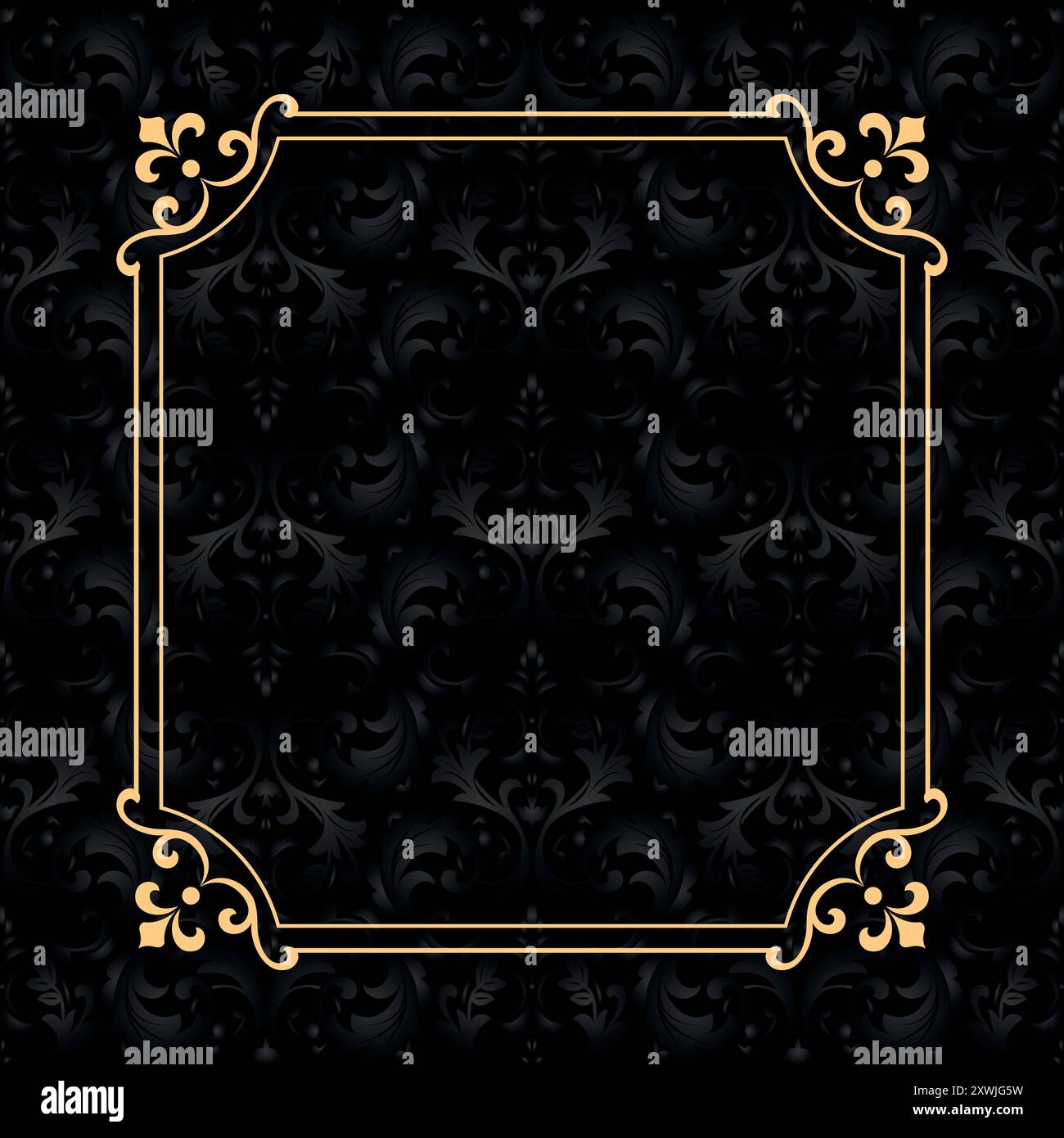 Vintage gold frame on the black background. Damascus antique vector ...