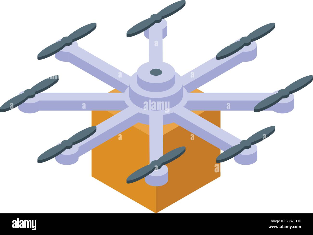 Octocopter drone is carrying a parcel, representing a fast and modern ...