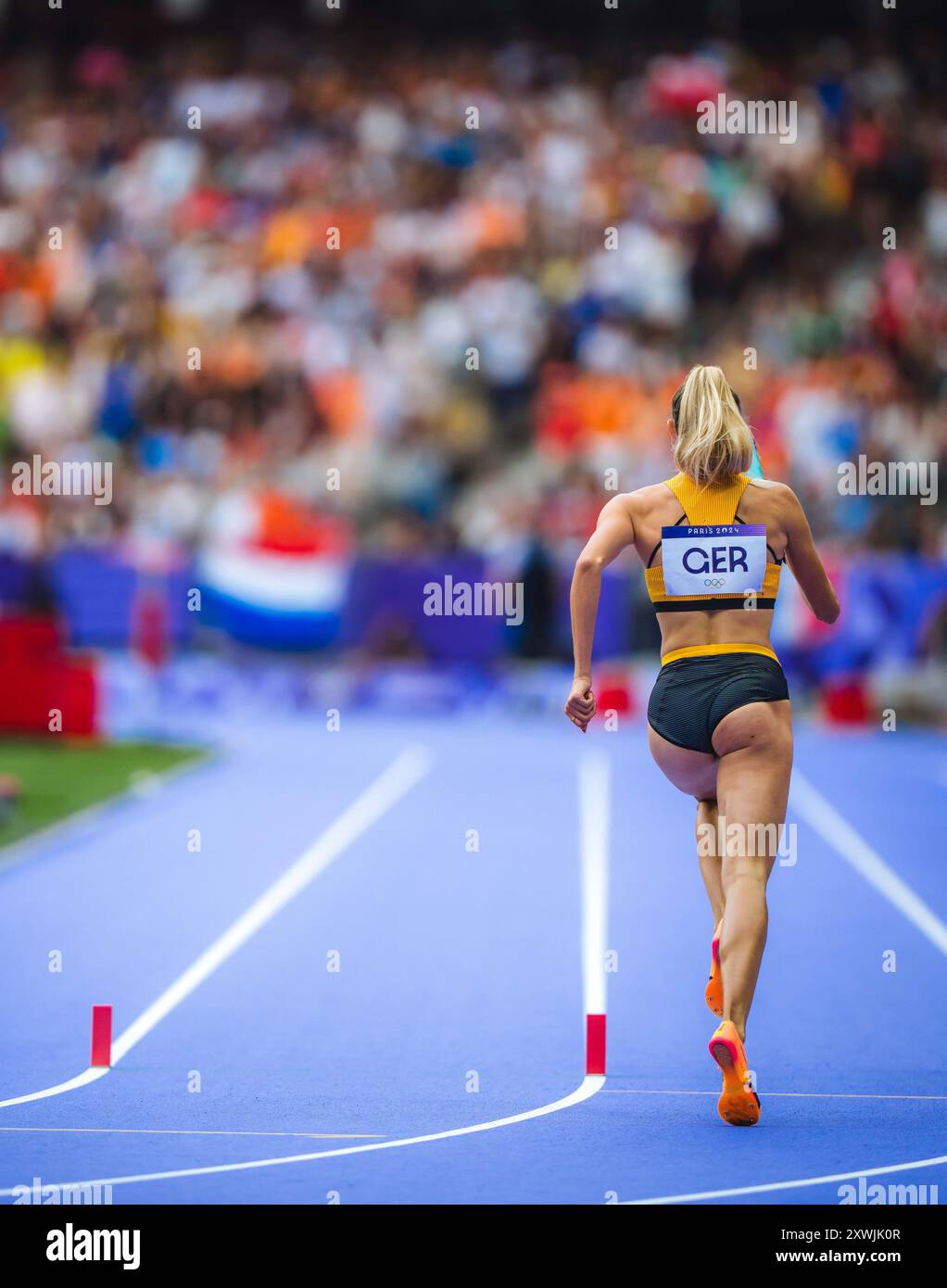 Alica Schmidt participating in the 4X400 meters relay at the Paris 2024 ...