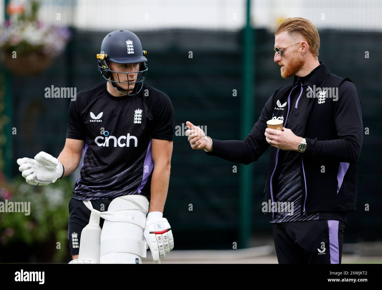 England's Matthew Potts and Ben Stokes during the nets session at ...