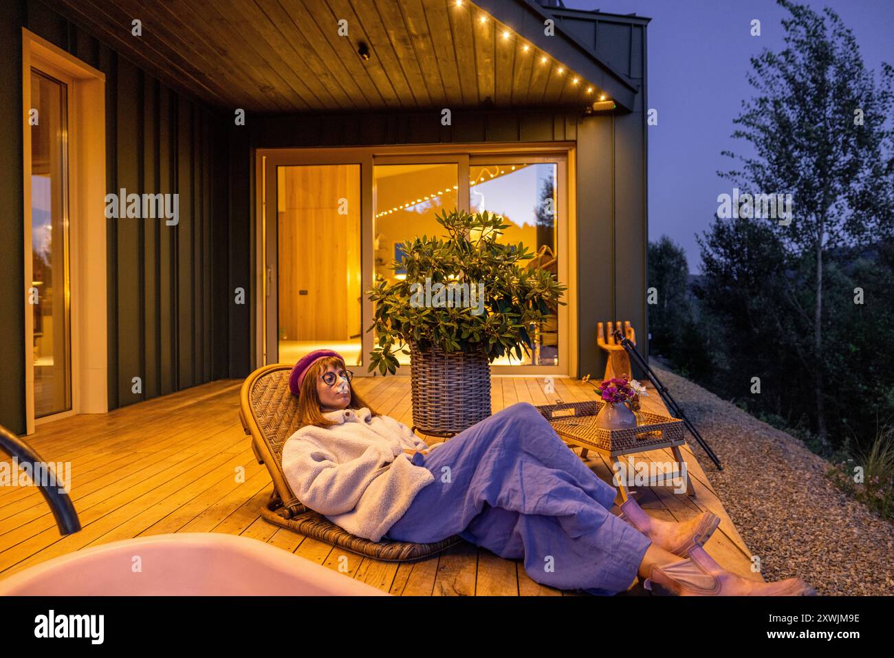 Cozy Evening on the Deck Stock Photo - Alamy