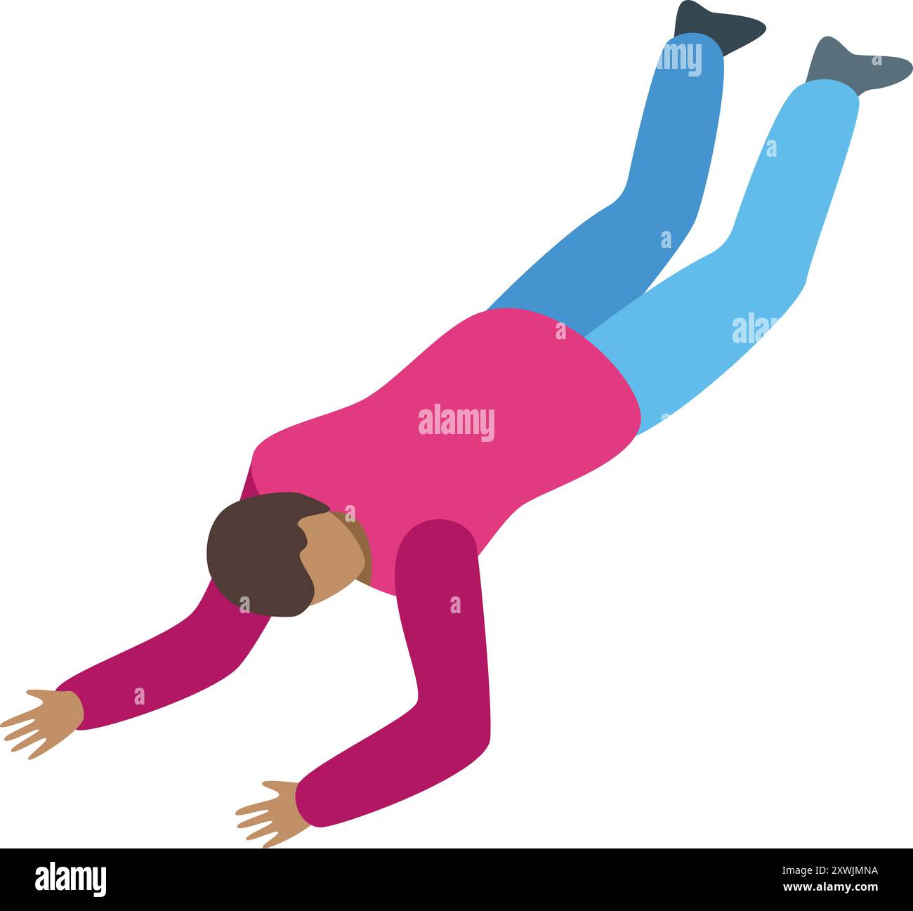 Isometric young man crawling on the floor and reaching for something ...