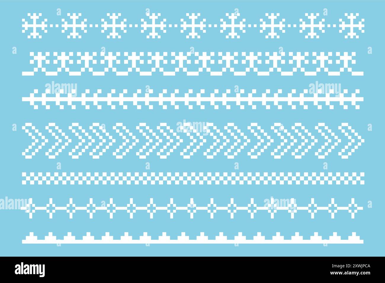 Pixel Border snowflake winter decoration elements. Divider patterns y2k ...