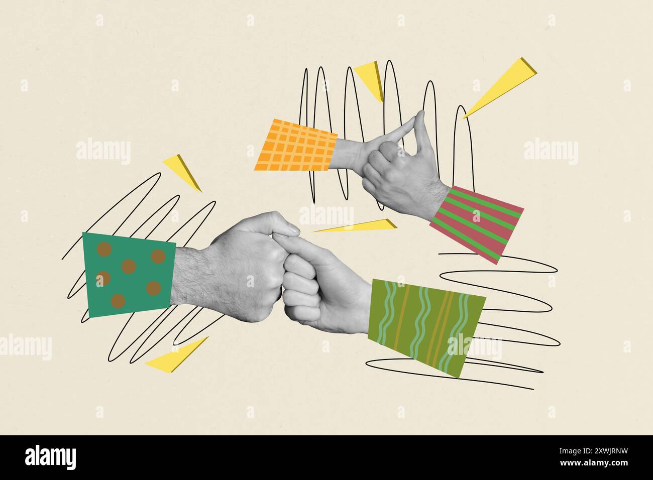 Composite trend artwork sketch image collage of group four huge hand ...