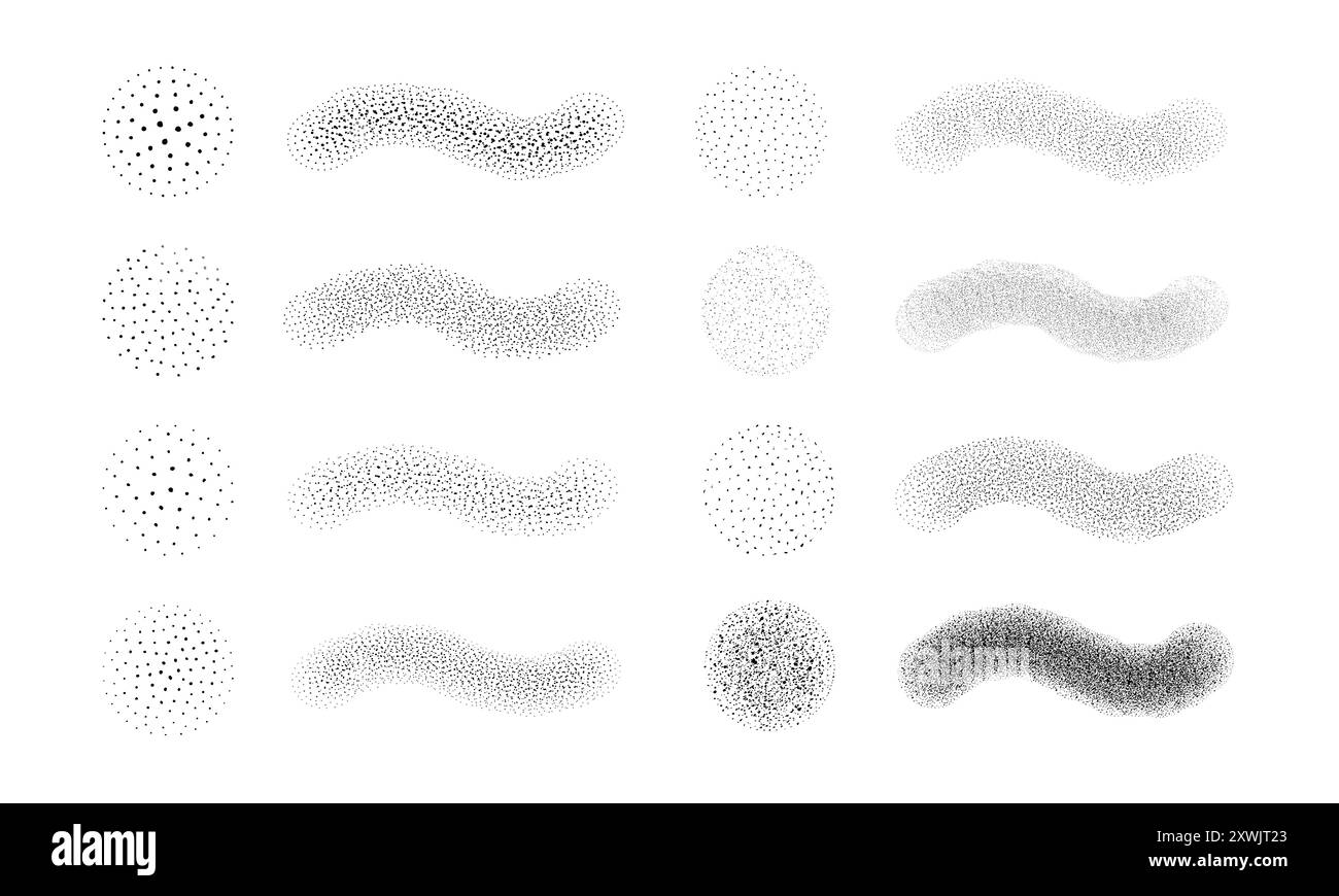 Dots and gritty texture brush blank set isolated on white. Vector ...