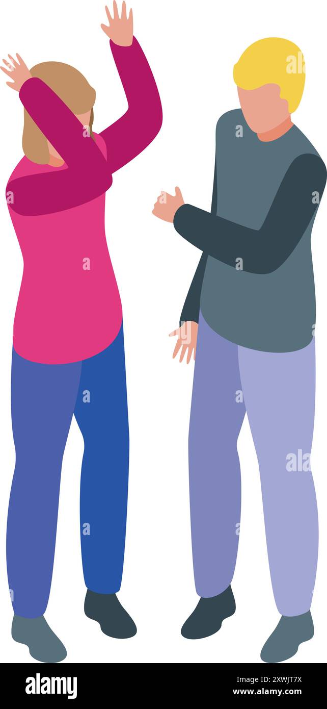 Aggressive man is verbally abusing a defenseless woman raising her arms ...