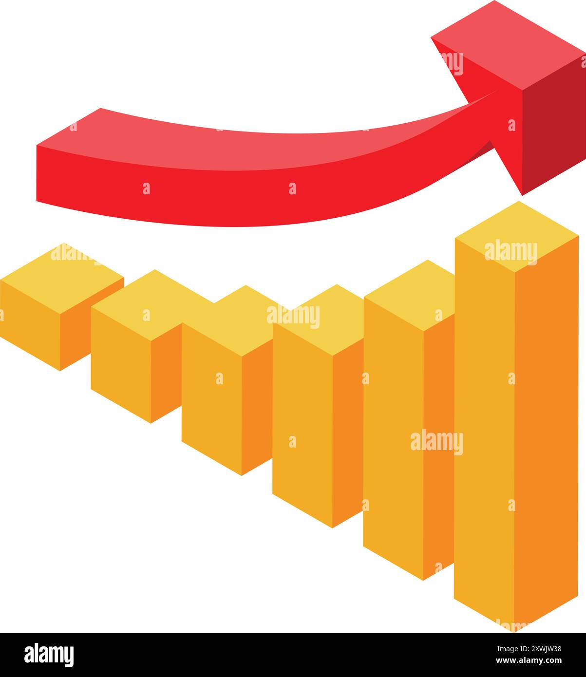 Concept of business growth shown by a red arrow passing over growing ...