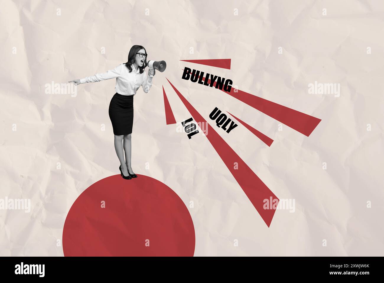 Composite photo collage of angry scream girl hold megaphone bullying ...