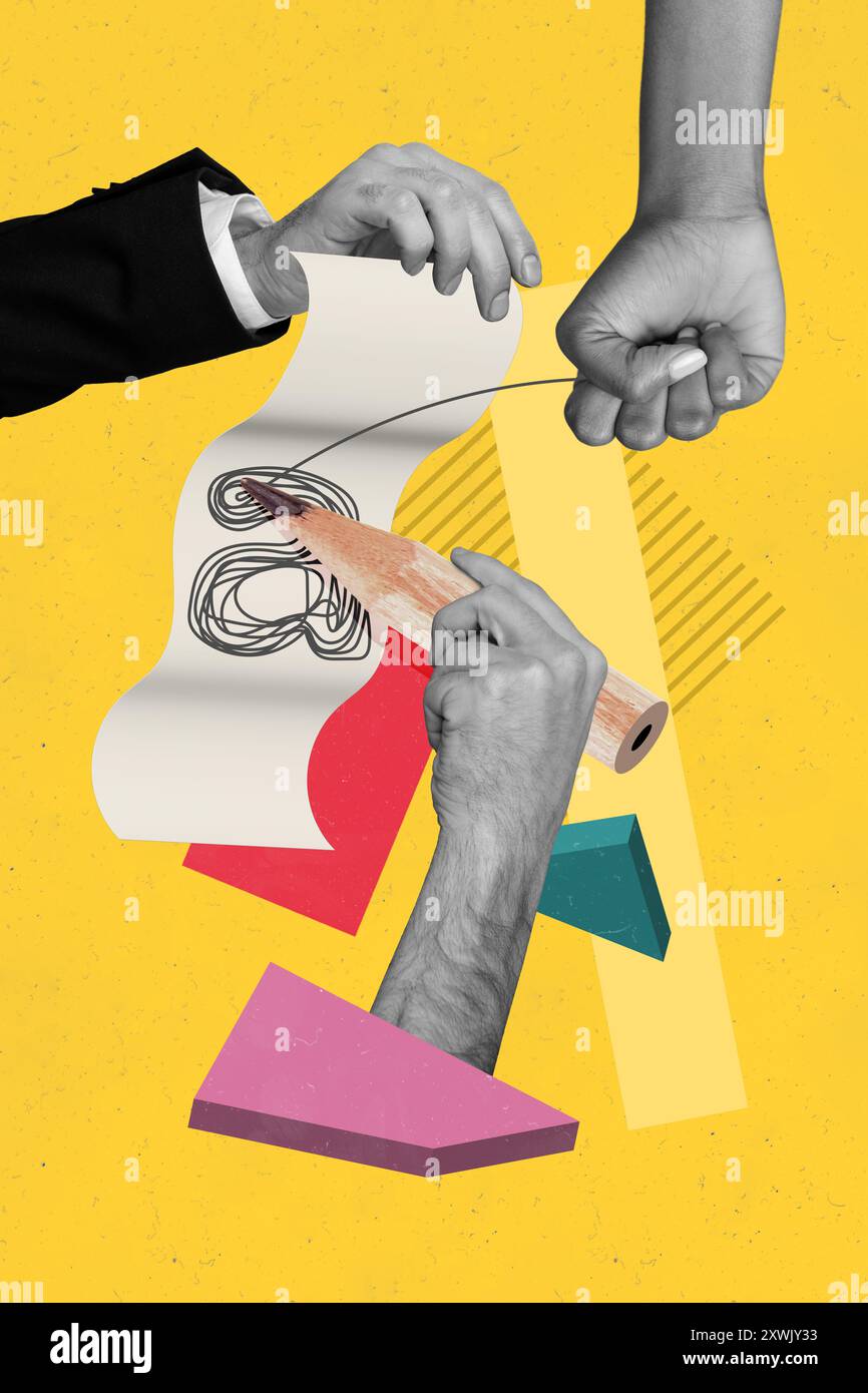 Vertical poster collage hands body fragments 3d parts elements drawing ...