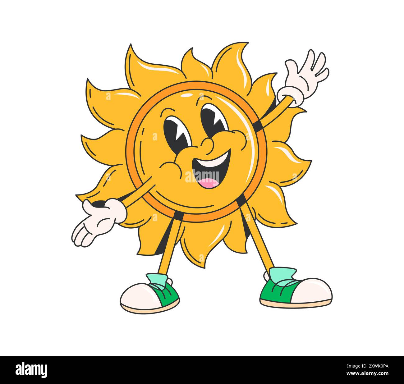 Cartoon retro groovy sun character. Vintage hippie vector personage of ...