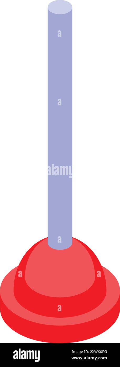 Red rubber plunger with a blue handle standing on a white background ...