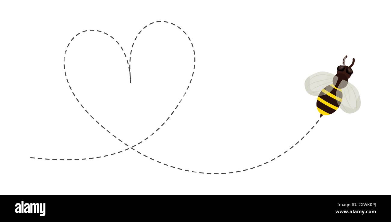 Bee flying doted path, line way. Bumblebee fly route journey for travel ...