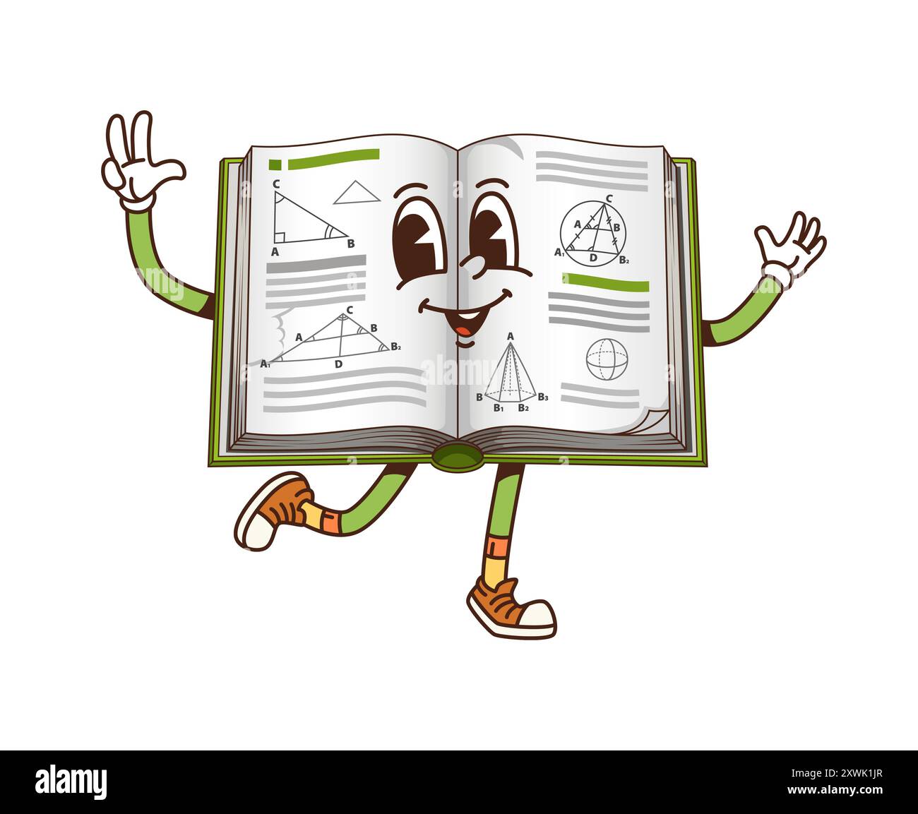 Cartoon groovy school textbook character. Isolated vector open geometry ...