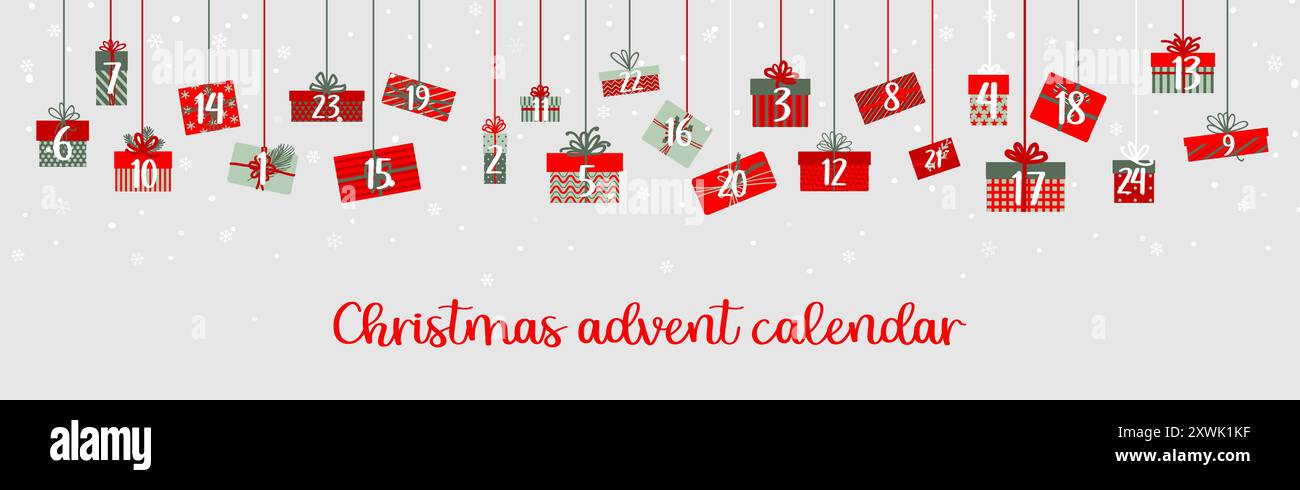 Christmas advent calendar gifts boxes holiday garland. Vector festive ...