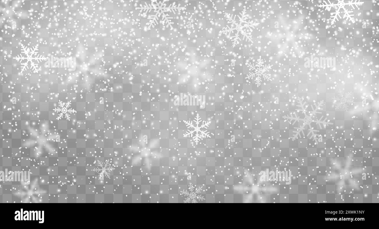 Realistic snowfall effect with snowflakes on transparent background ...