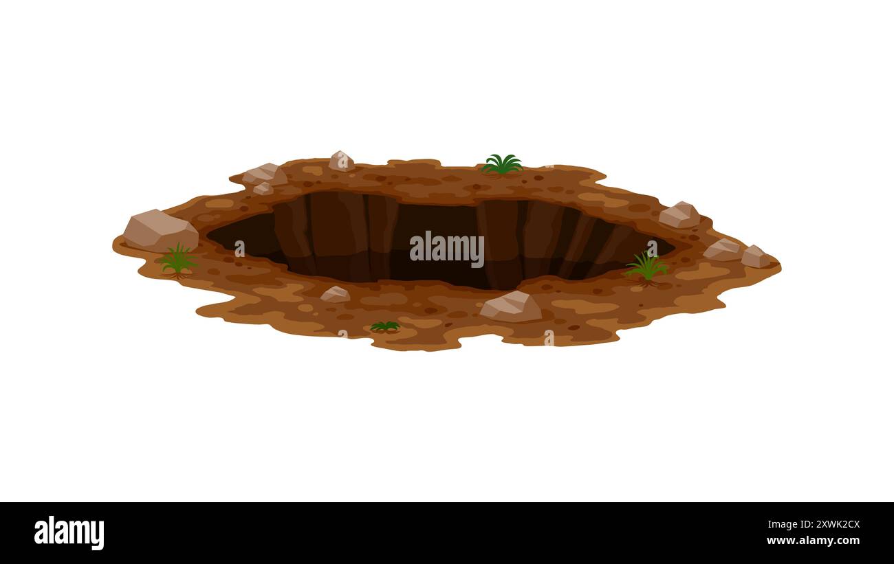 Dirty pit and burrow, deep ground hole. Isolated cartoon vector muddy ...