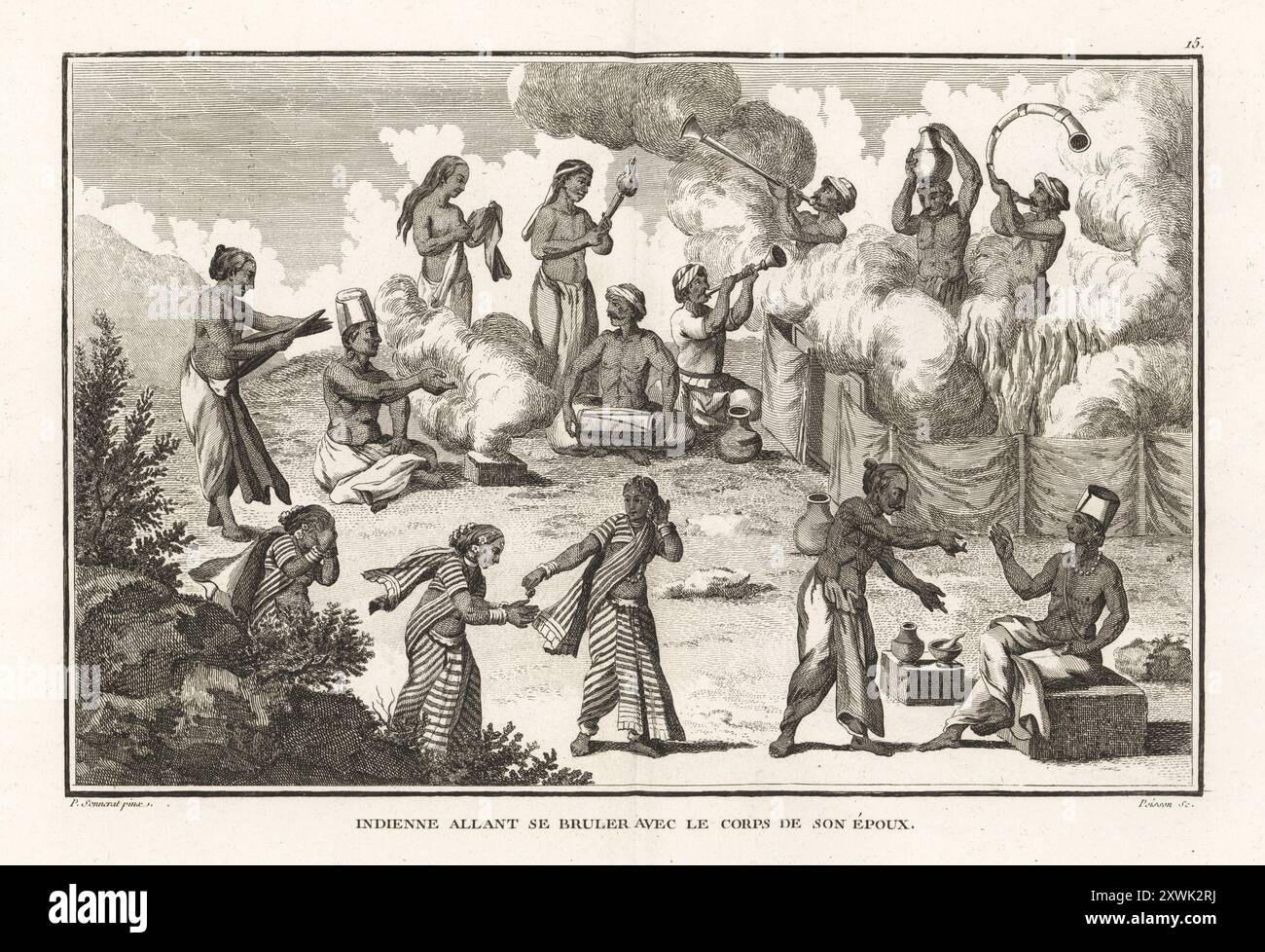 Hindu widow about to sacrifice herself on her husband's funeral pyre ...