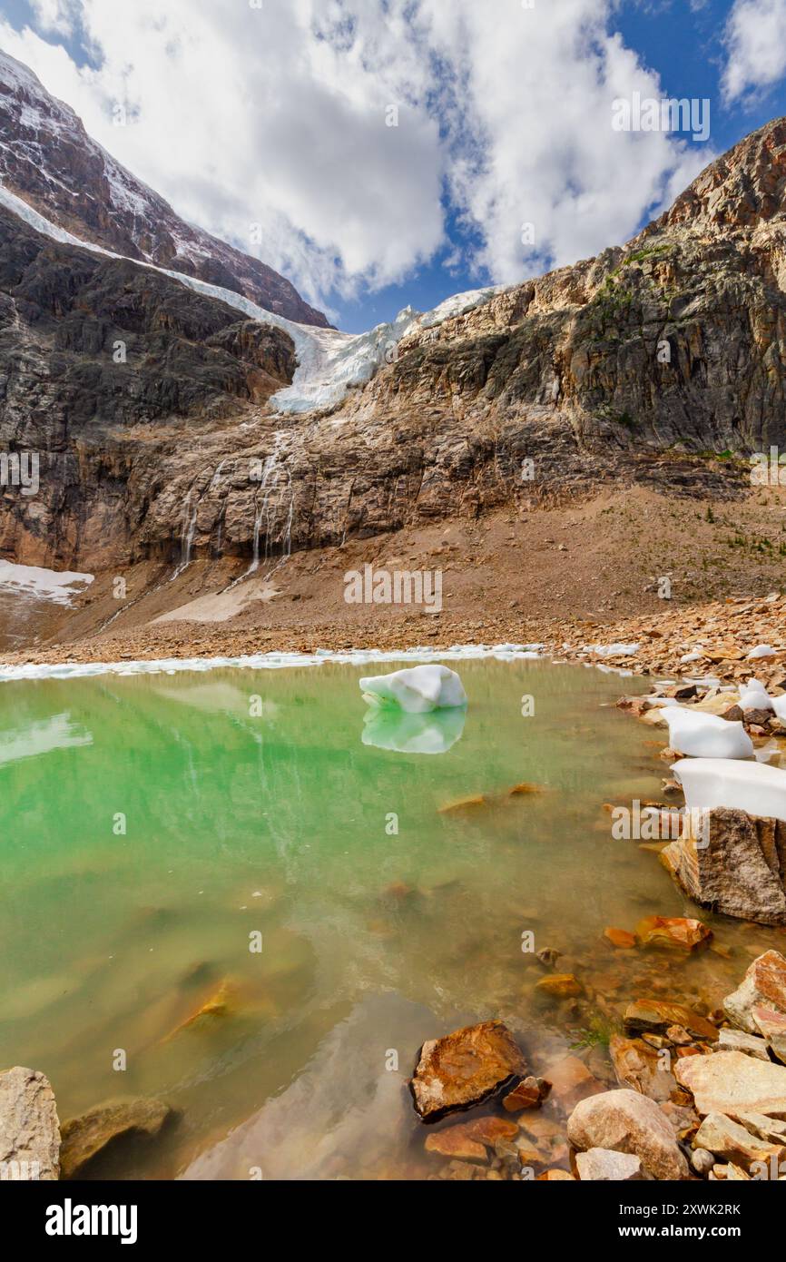 The small Cavell pond and Angel glacier on Mount Edith Cavell. Jasper ...