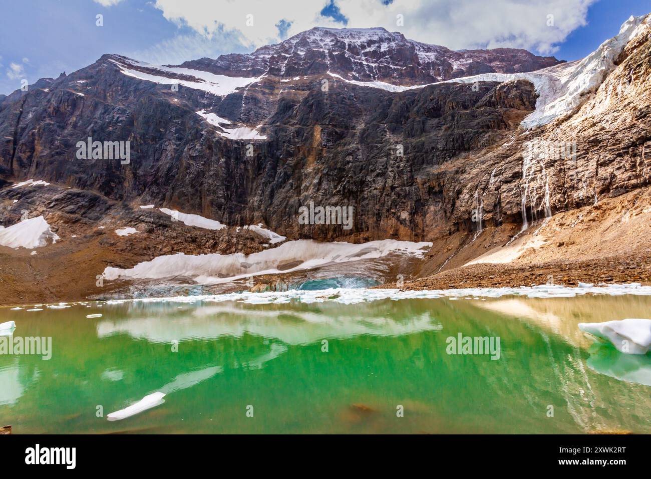 The small Cavell pond and Angel glacier on Mount Edith Cavell. Jasper ...