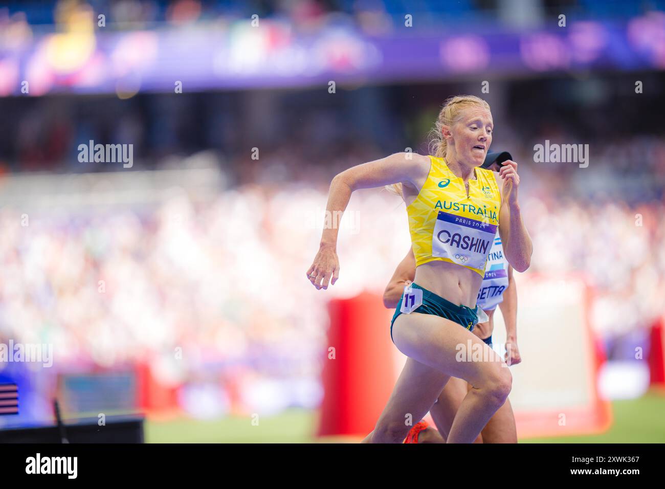 Amy Cashin participating in the 3000m Steeplechase at the Paris 2024 ...