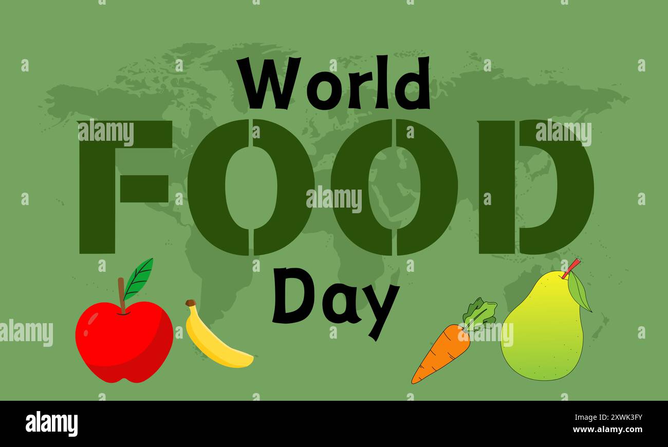 World Food Day background design with earth map fruit and vegetable ...