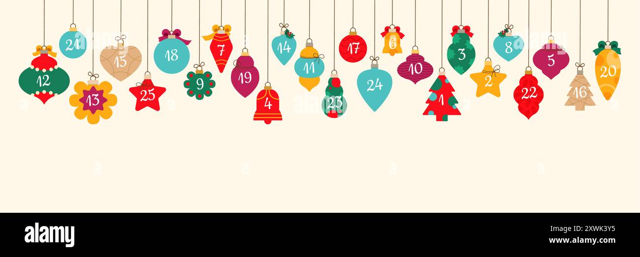 Christmas bauble advent calendar holiday garland. Isolated cartoon ...