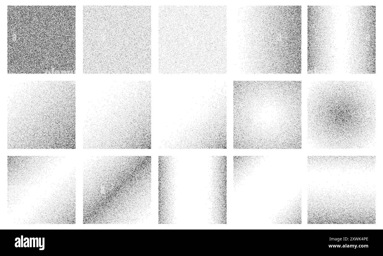 Square gradient noise grain vector textures. Black white dotted grainy ...