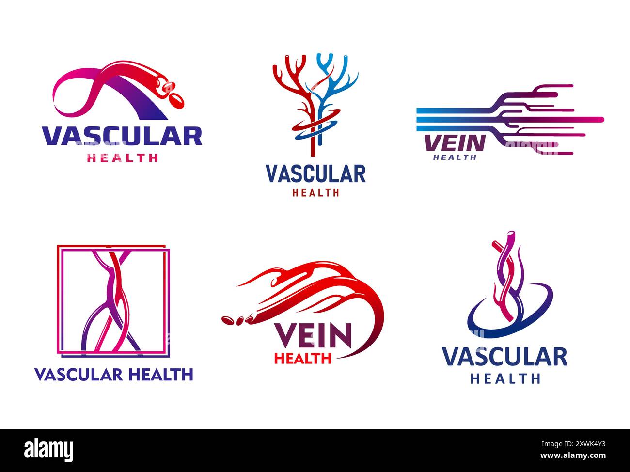 Vein health icons, vascular artery symbols of vector medicine and ...