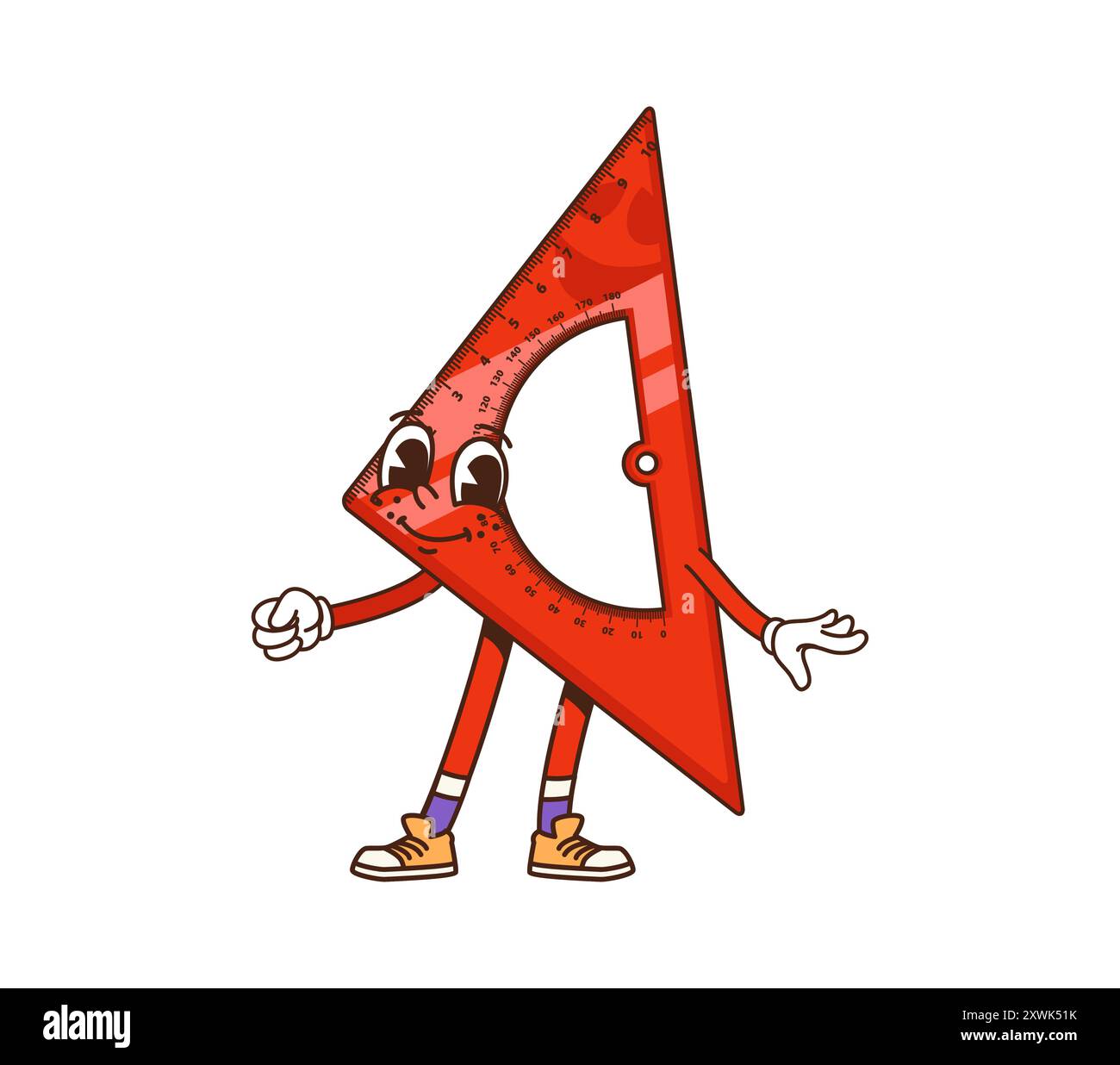 Cartoon groovy school ruler character. Isolated vector retro protractor ...