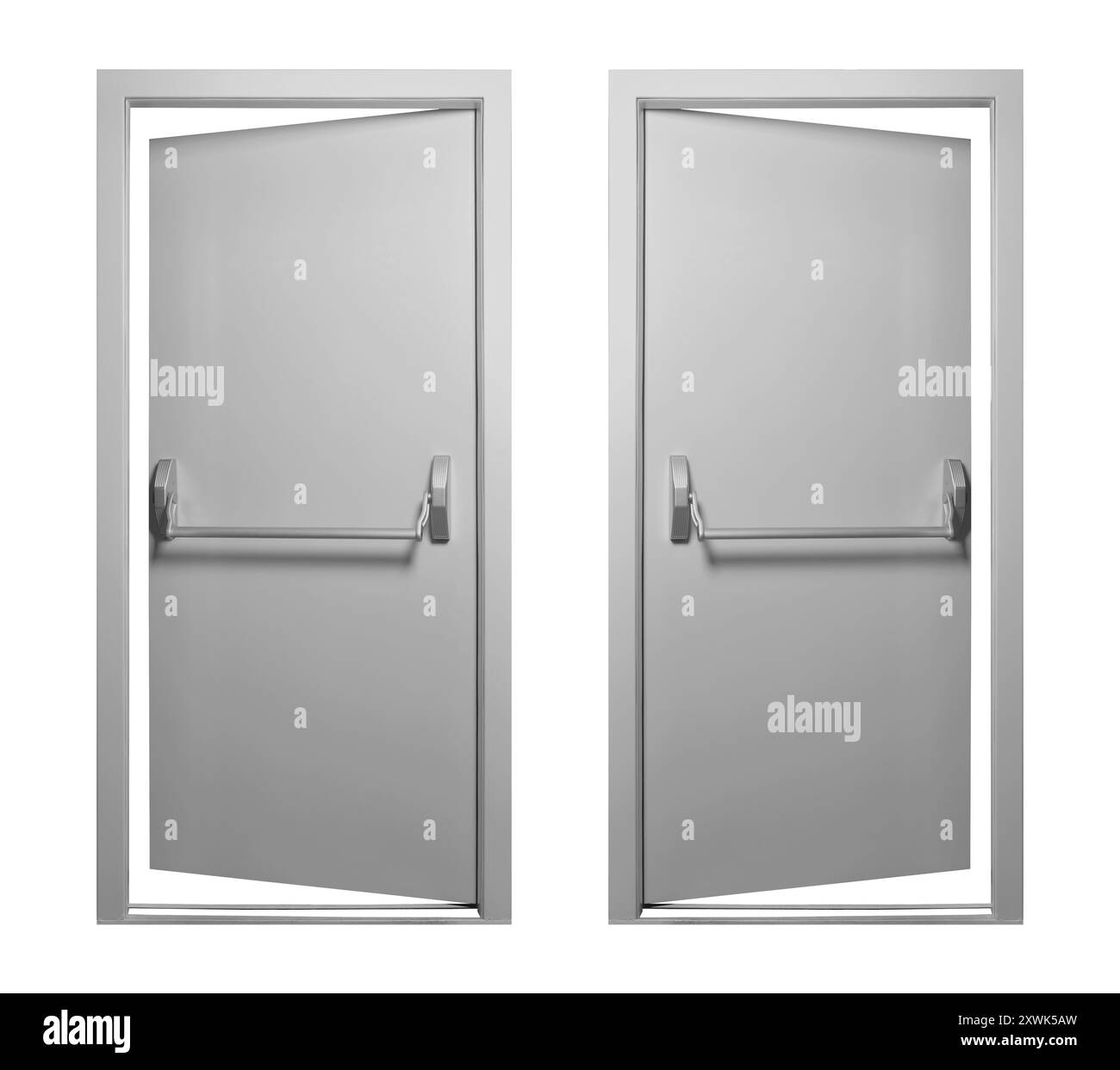 Emergency exit grey two door. Closed up latch door handle of emergency ...