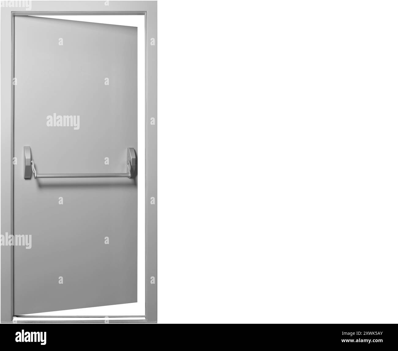 Emergency exit grey two door. Closed up latch door handle of emergency ...