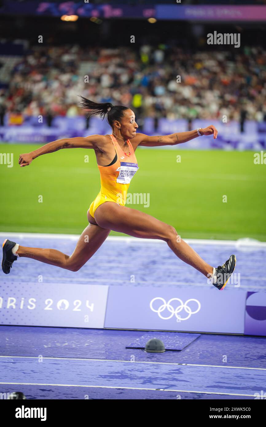 Ana Peleteiro participating in the Triple Jump at the Paris 2024 ...