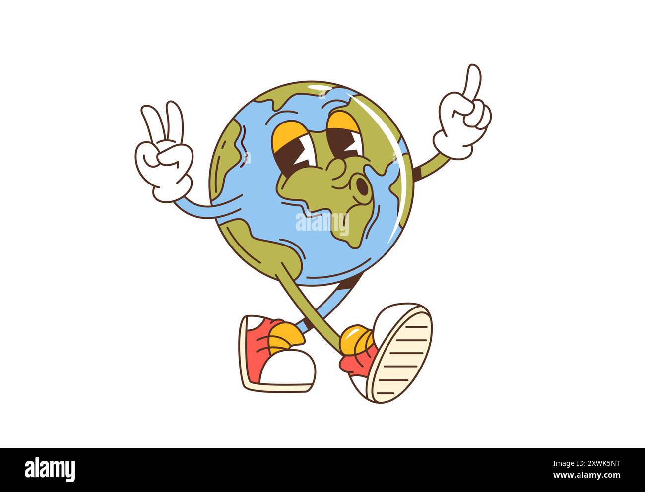 Retro groovy earth planet or cartoon space character with funky funny ...